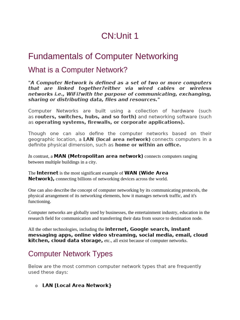 CN UNIT 1 | PDF | Computer Network | Osi Model
