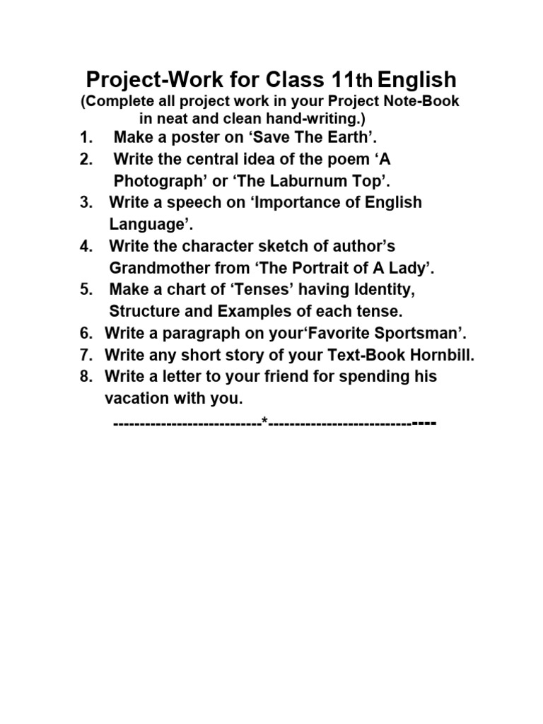 Project Work For Class 11th English | PDF