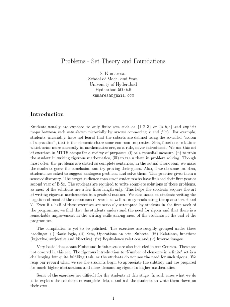 Problems_Set_Theory_and_Foundations | PDF | Set (Mathematics) | Function (Mathematics)