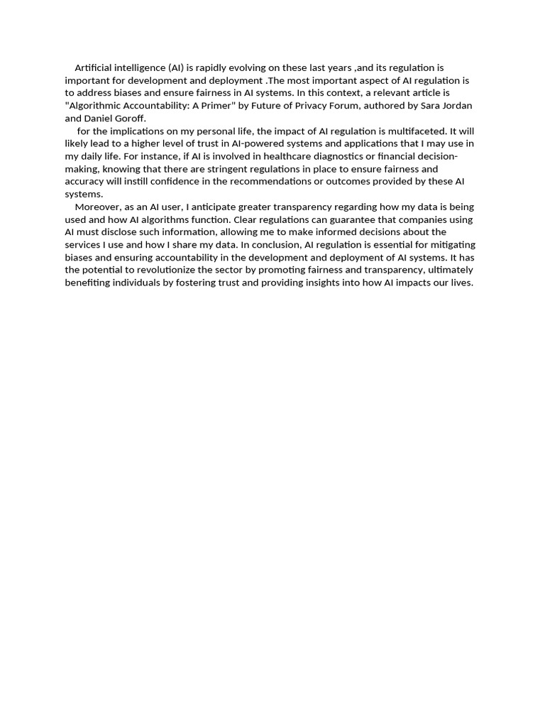 Essay On Artificial Intelligence Regulation | PDF