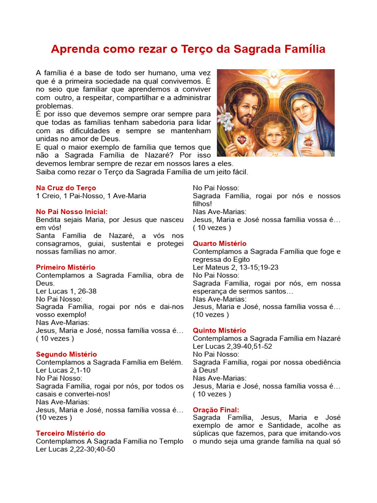 Como Rezar o Terço da Sagrada Família | PDF | Oração do Senhor | Oração