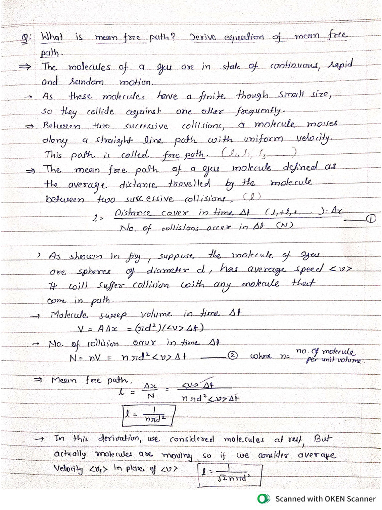 Chap 12 Mean Free Path Physics Class 11 | PDF