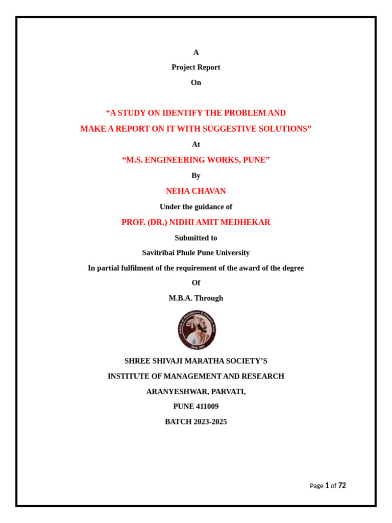 Neha Chavan MBA Project | PDF | Credit | Finance & Money Management