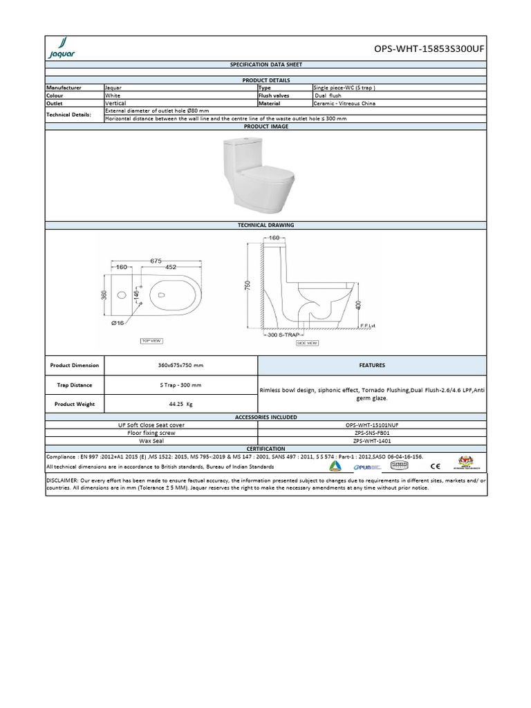 Jaquar WC Strap OPS-WHT-15853S300UF - D | PDF