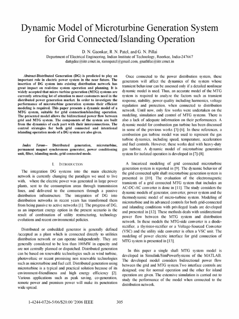Dynamic Model of Microturbine Generation System For Grid Connected ...