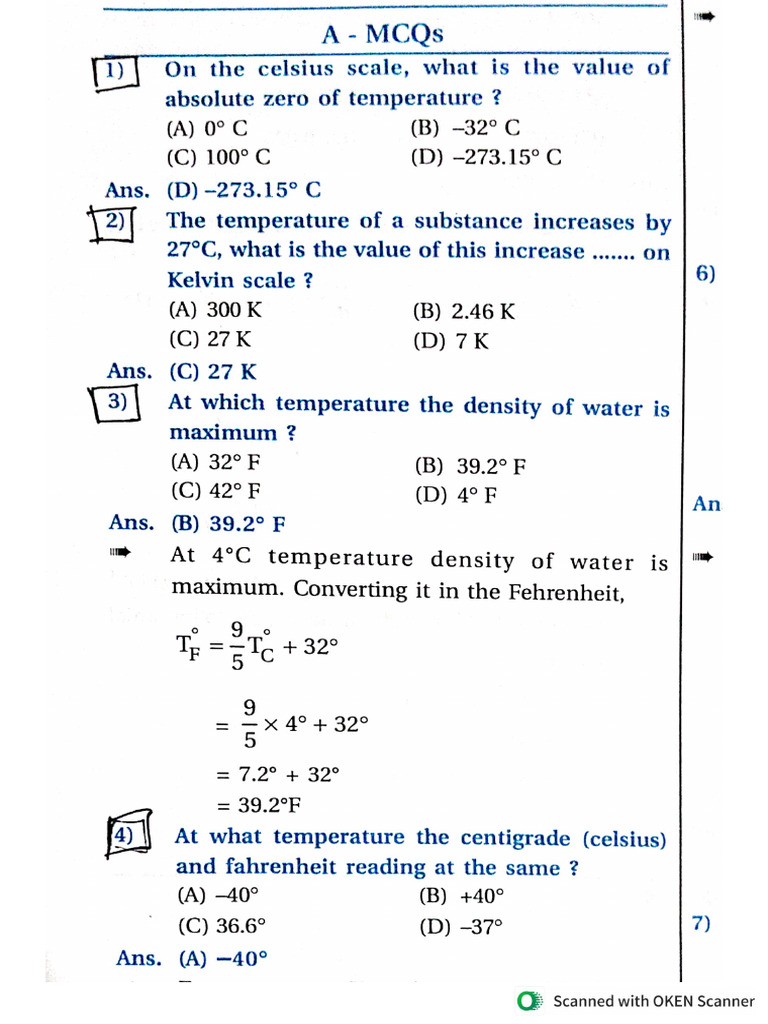 STD 11 Chap 11 Thermal Properties of Matter Practice MCQs | PDF