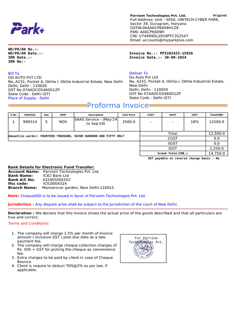 Go Auto PVT LTD - Saas Service Pi (May'24 To Sep'24) | PDF | Invoice ...