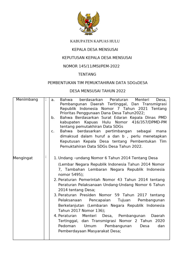 Contoh - SK Enumerator SDGS DESA - KH 2022 | PDF