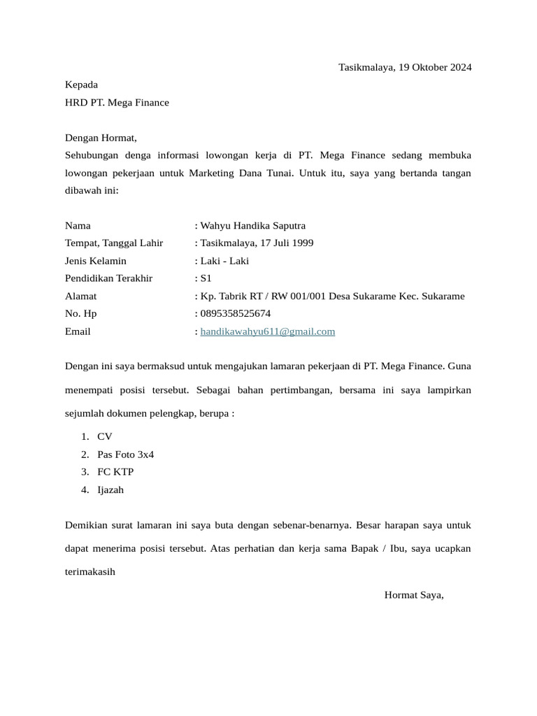 Format Lamaran Pekerjaan | PDF