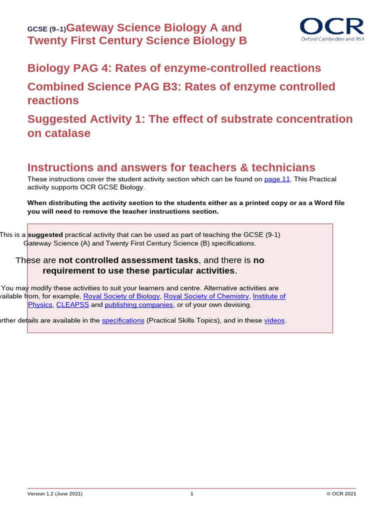 Enzyme Reaction Rates Practical Guide | PDF | Enzyme | Substrate ...