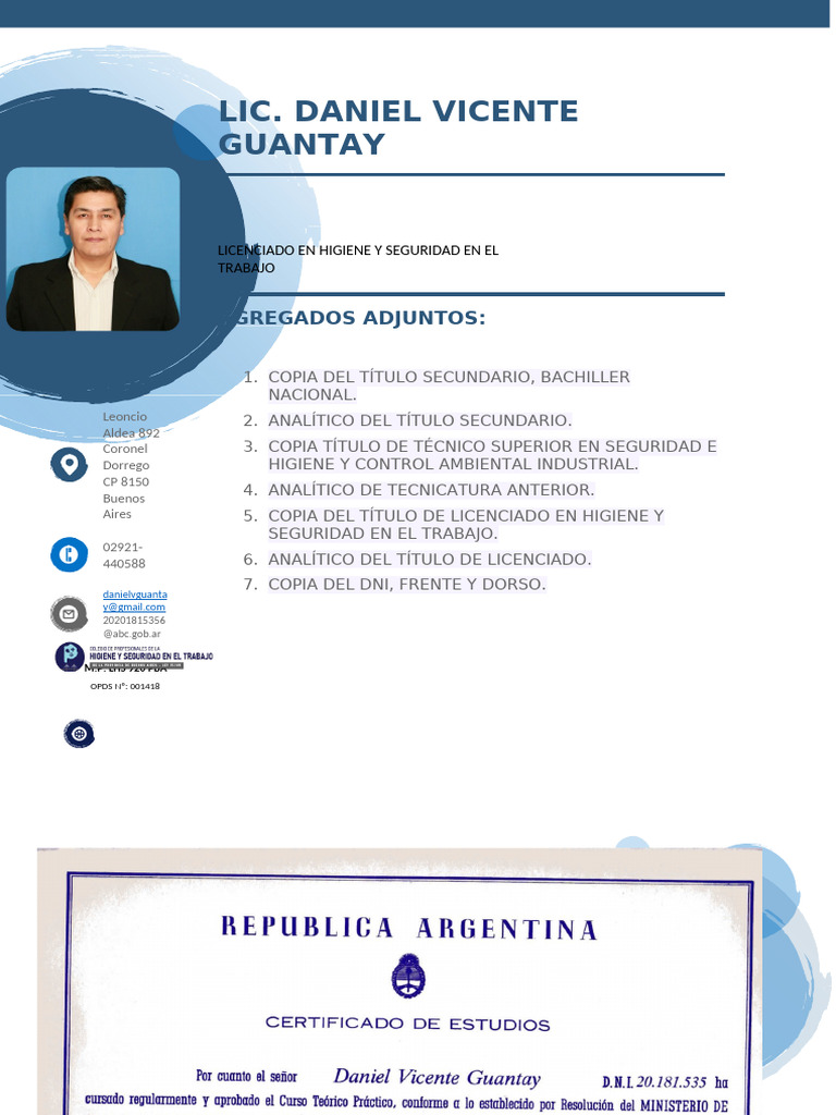 Tec Sup Alimentos-Antecedentes y Titulos-Daniel Guantay | PDF