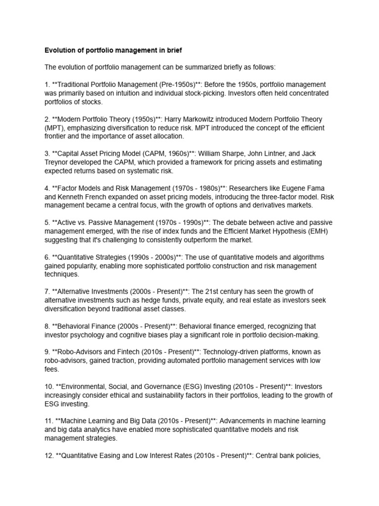 Evolution of portfolio management in brief. | PDF | Modern Portfolio ...