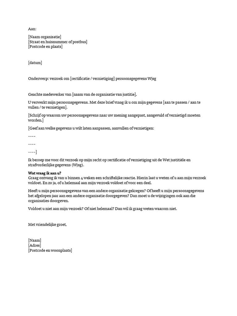 Voorbeeldbrief Rectificatie of Vernietiging Justitie | PDF