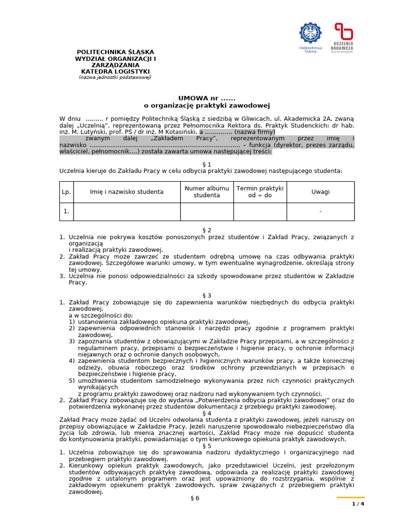 Umowa Pusty Formularz | PDF