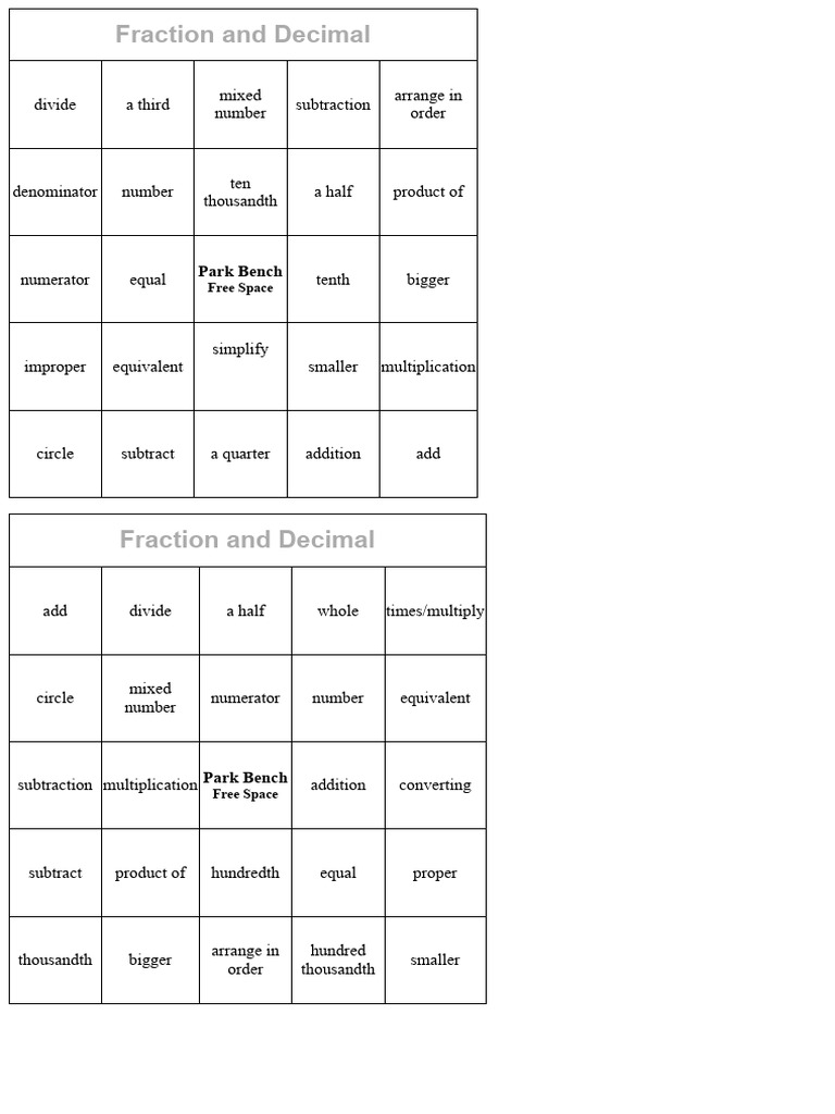 Bingo Card Generator Fraction and Decimal | PDF | Mathematical Objects ...