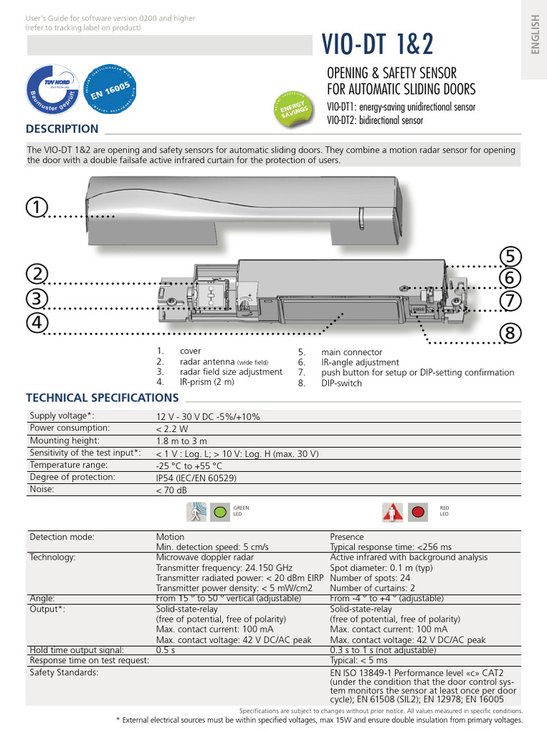 VIO-DT 1&2 Automatic Door Sensors | PDF | Radar | Light Emitting Diode