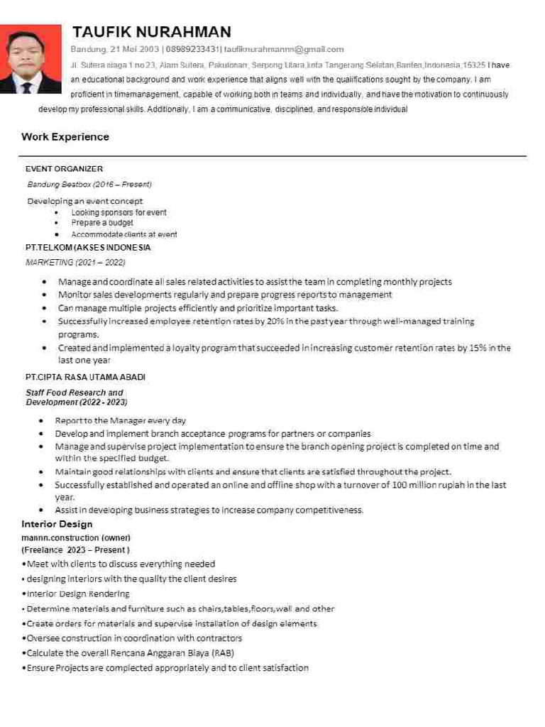 Taufik Nurahman Drafter Resume | PDF