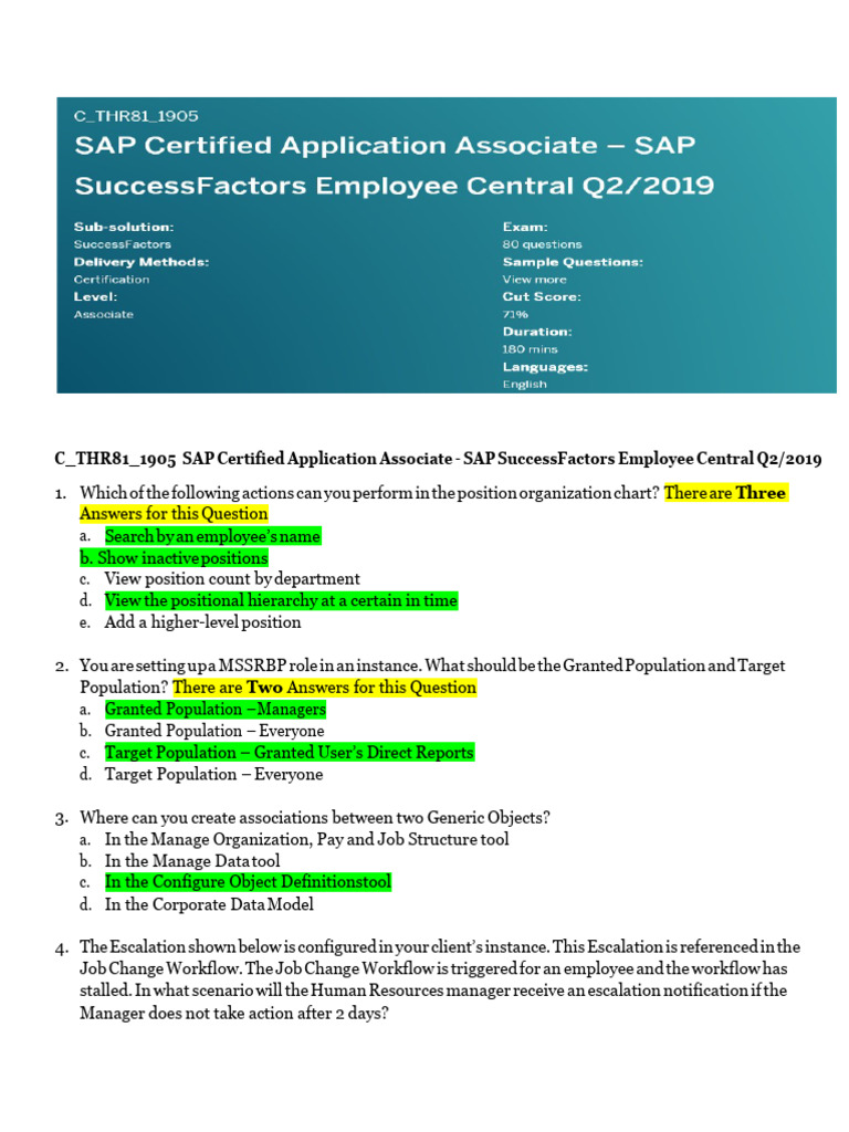 C - THR81 - SAP SuccessFactors EC Q2 2019 | PDF | Employment | Data Model
