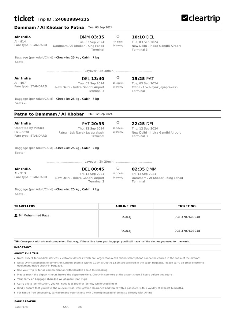 Cleartrip Flight E-Ticket | PDF | Identity Document
