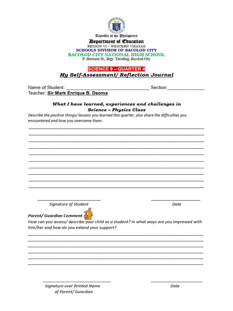 Science 9 Reflection Journal Template | PDF | Social Institutions