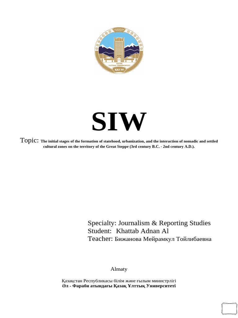 SIW History of Kazkahstan 1 | PDF | Huns | Kazakhstan