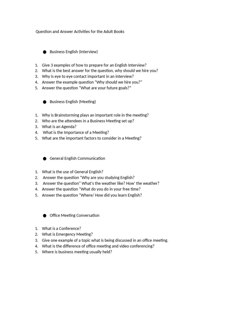 Business English Q&A Activities Guide | PDF