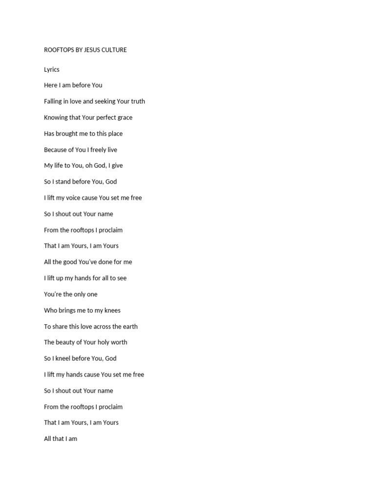 ROOFTOPS BY JESUS CULTURE | PDF