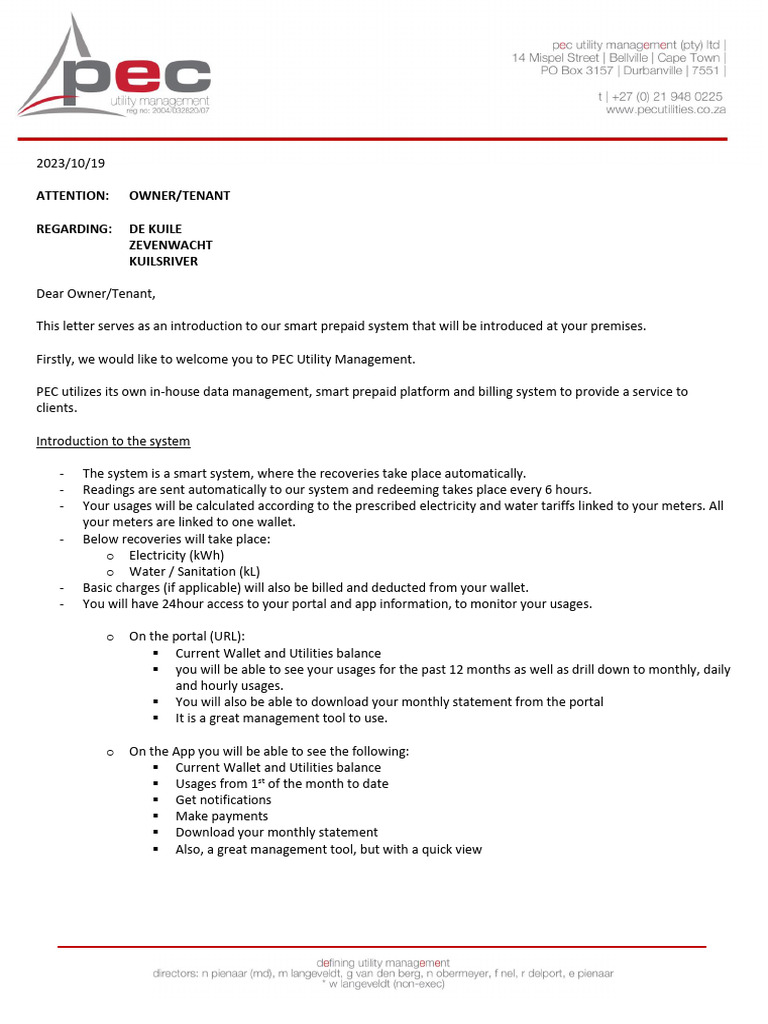 de Kuile PEC Welcome Letter | PDF | Fee | Payments