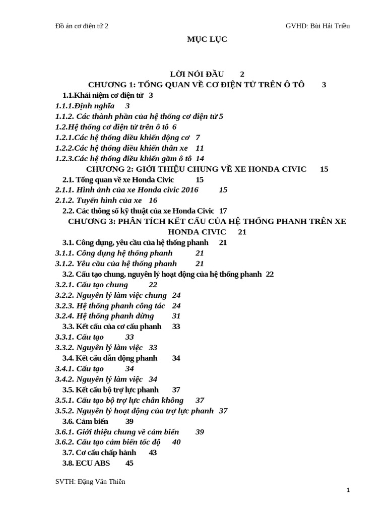 [123doc] Do an Co Dien Tu o to 2 Tinh Toan Thiet Ke He Thong Phanh Tren Xe Honda Civic 2016 | PDF