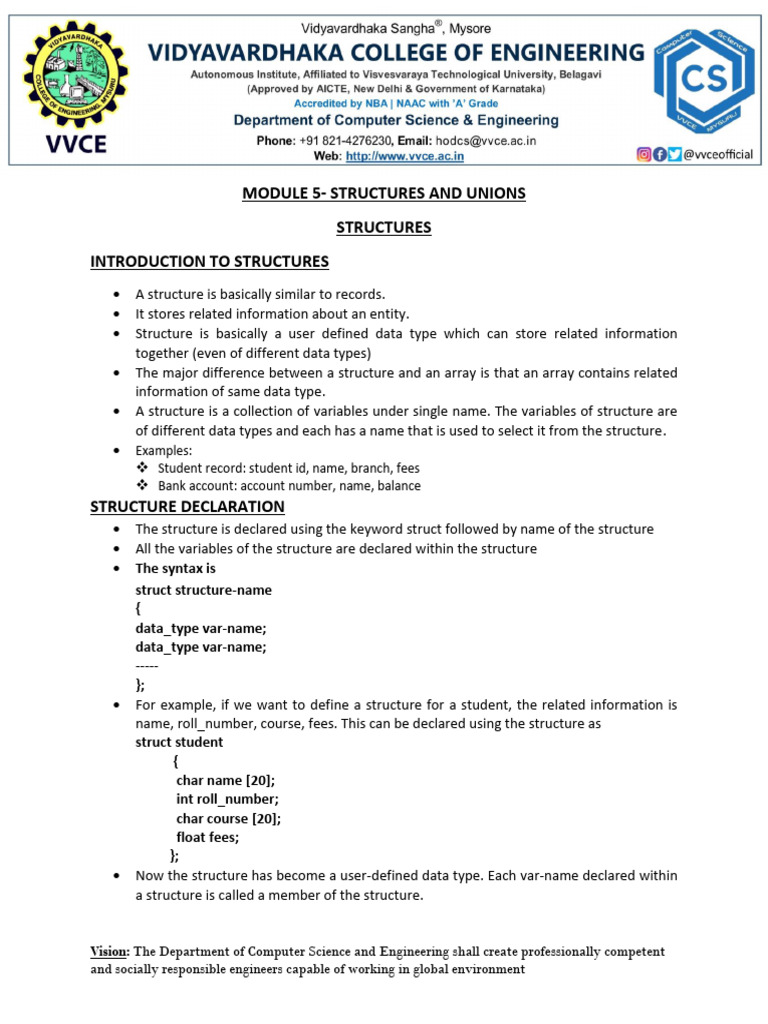 Structures and Unions Notes | PDF | Computing | Software Engineering