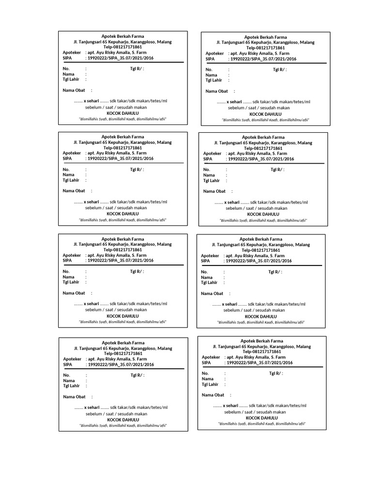 Etiket Putih Sirup | PDF