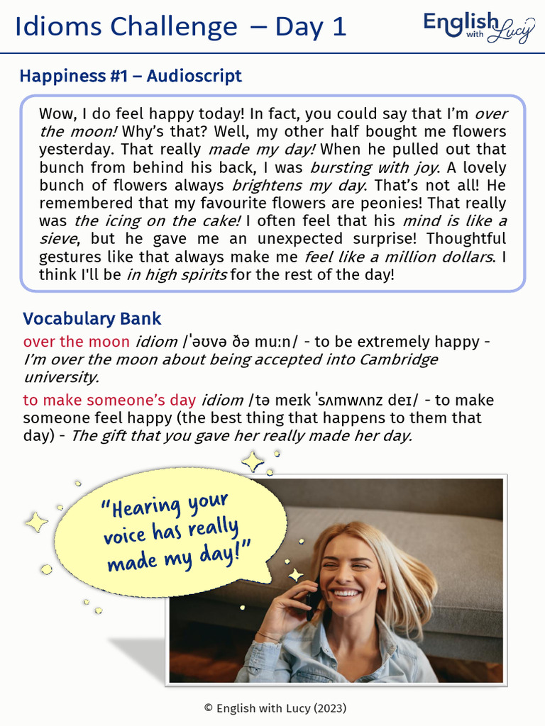 Idioms Challenge - PDF Summary (Day 01) | PDF