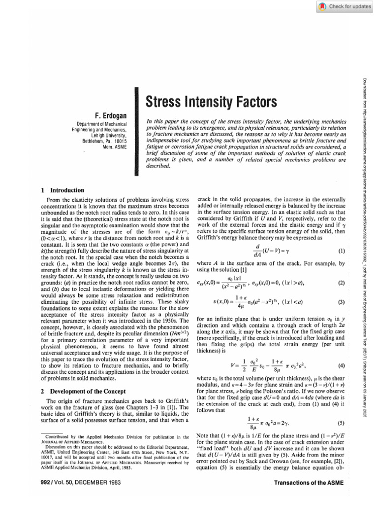 Stress Intensity Factors | PDF | Fracture Mechanics | Fracture