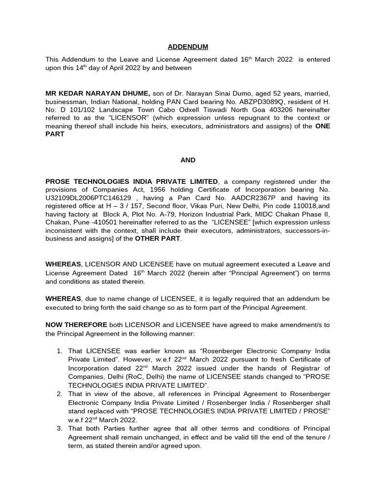 Addendum GOA Warehouse332 | PDF | License | Civil Law (Common Law)