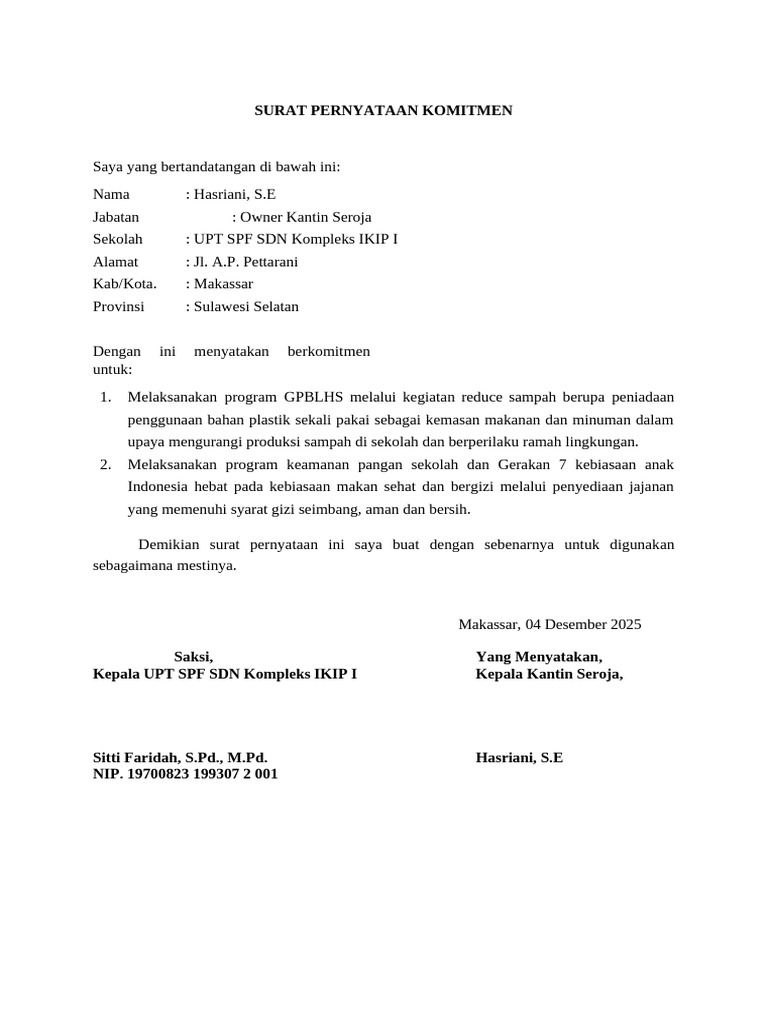Surat Pernyataan Komitmen | PDF