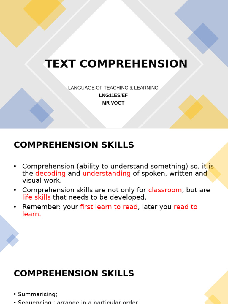 Comprehension (002) | PDF | Reading Comprehension | Cognition
