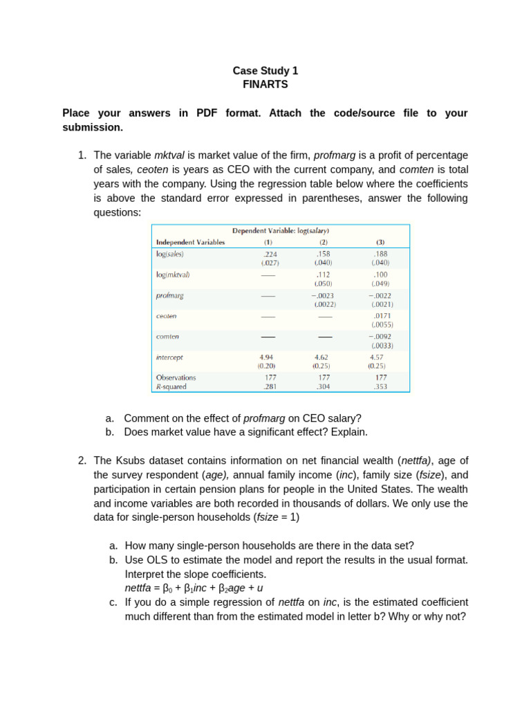 FINARTS Case Study 1-1 | PDF | Linear Regression | Regression Analysis