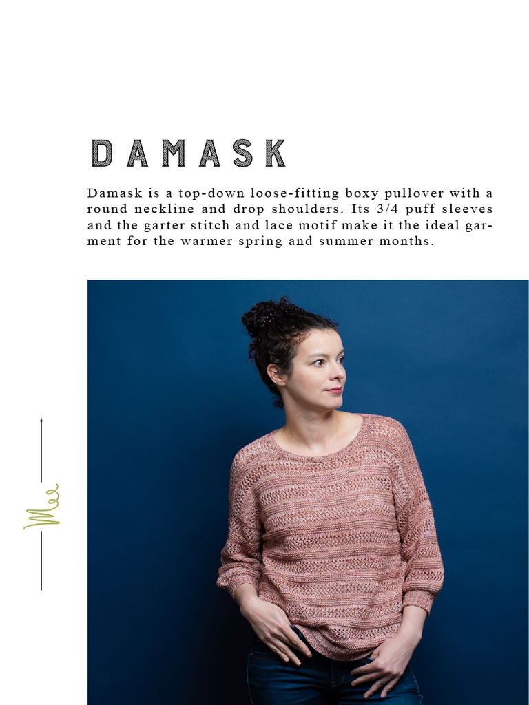 Damask Knitting Pattern | PDF | Knitting | Gauge (Knitting)