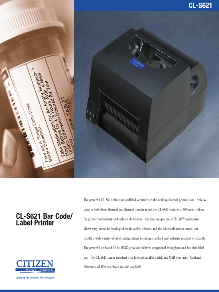 Citizen CL s621 Desktop Barcode Printer | PDF | Printer (Computing ...