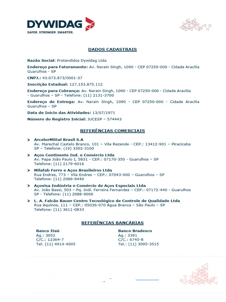 Dados Cadastrais DYWIDAG | PDF