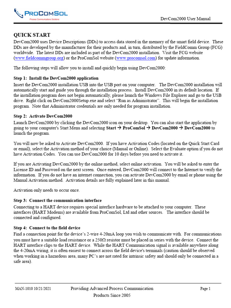 Procomsol Devcom2000 User Manual | PDF | Installation (Computer Programs) | Icon (Computing)