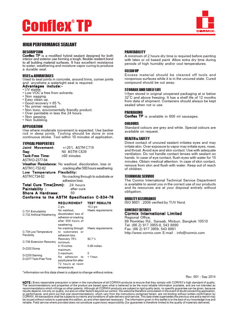 TDS-EN-Conflex TP-001-Sep14 | PDF | Materials