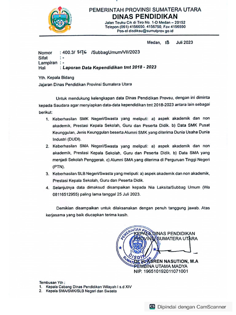 SRT Permintaan Lap Data Kependidikan | PDF