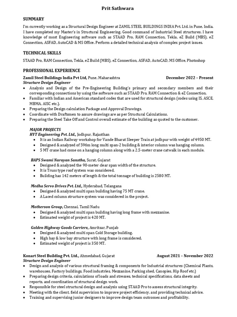 Structural Design Engineer Profile | PDF | Engineering
