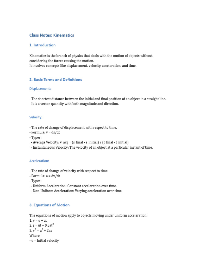 Kinematics Notes | PDF