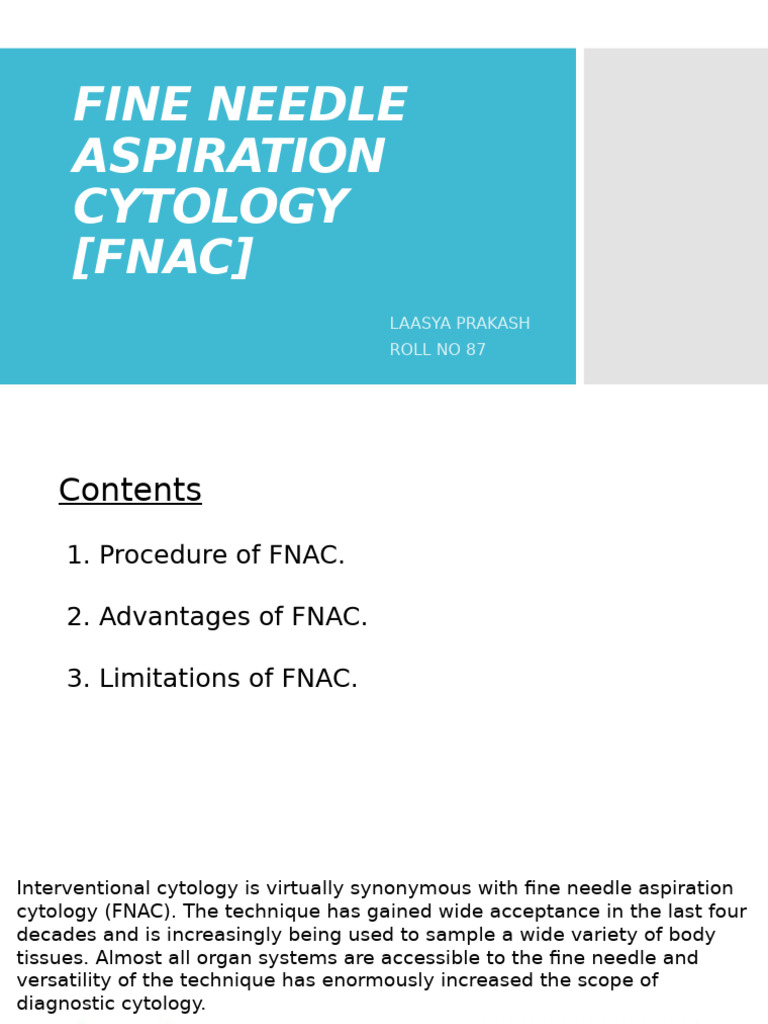 Fine Needle Aspiration Cytology (Fnac) | PDF | Cytopathology | Clinical ...