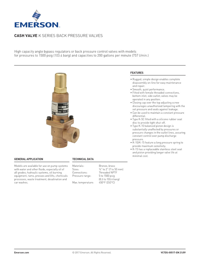 Cash Valve - K Series Back Pressure Valves (VCTDS-00517-EN) | PDF ...