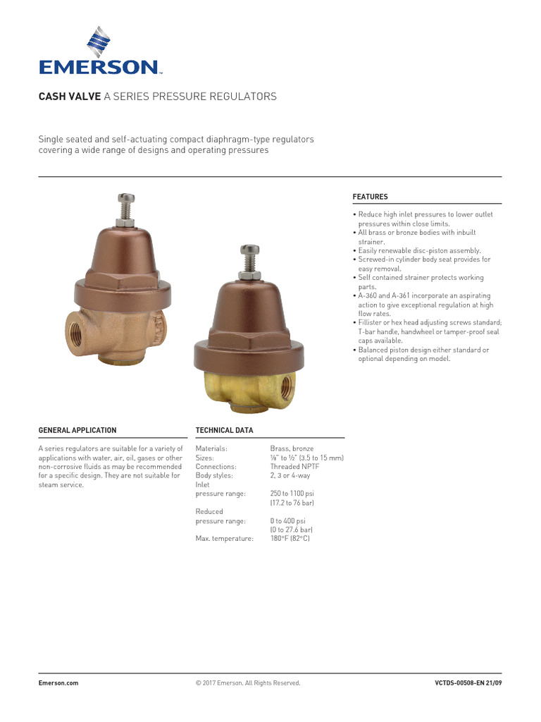 Emerson Cash Valve A Series Regulators | PDF | Valve | Mechanical ...
