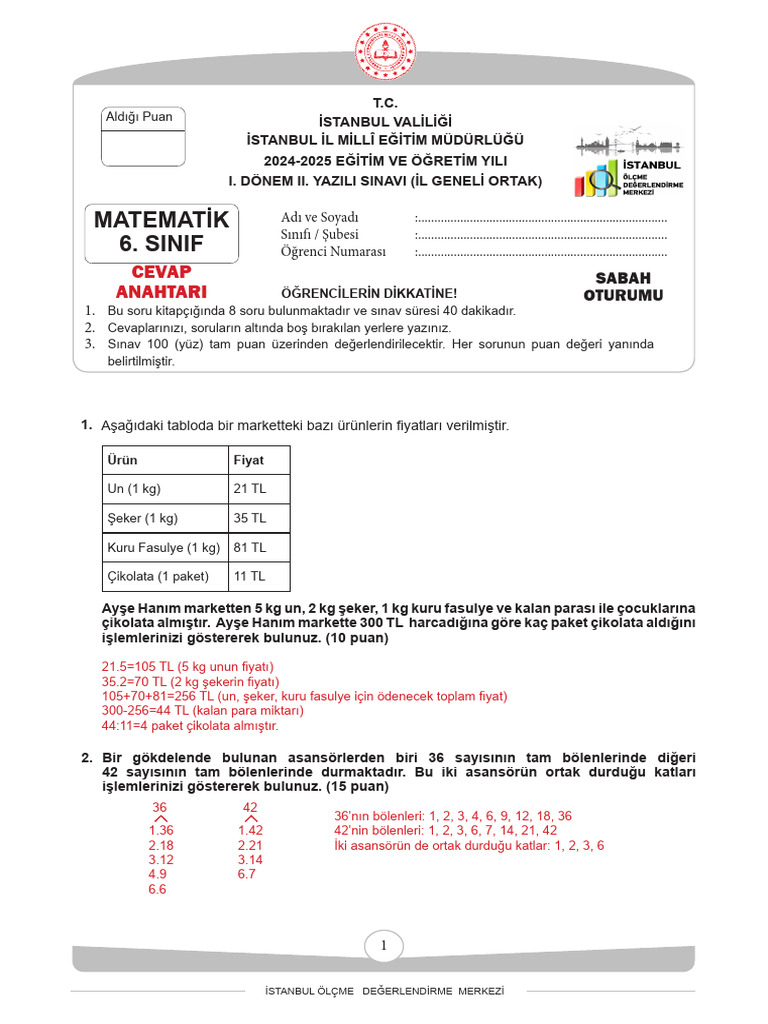 Matematik: 6. Sinif | PDF