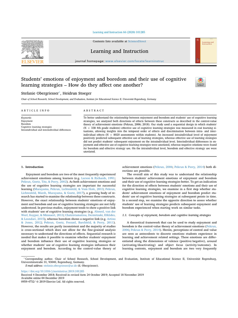 Emotions and Learning Strategies in Students | PDF | Dependent And ...